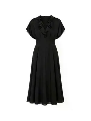 Alberta Ferretti Ruffled V-neck Midi Dress - Black