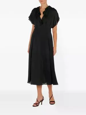 Alberta Ferretti Ruffled V-neck Midi Dress - Black
