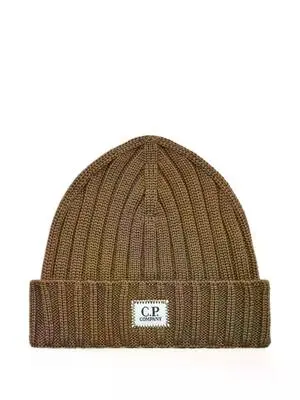 C.P. COMPANY Logo-patch Ribbed-knit Beanie Hat - Brown