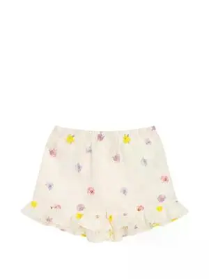 Sleeper Floral Print Ruffled Linen Shorts