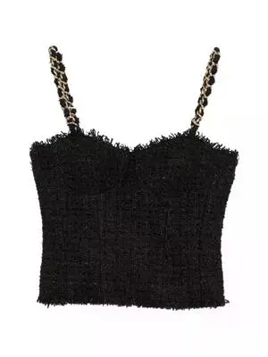 Balmain Sleeveless Tweed Top With Chain-link Straps