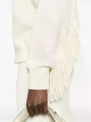 Federica Tosi Crew Neck Long Sleeve Fringed Wool Sweater