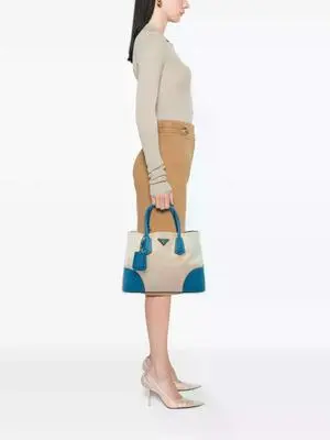 Prada 2013-2026 Medium Saffiano Cuir Trimmed Canvas Double Satchel - Blue
