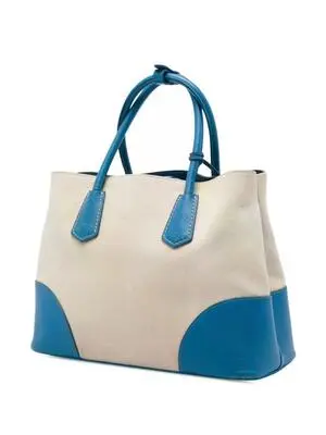 Prada 2013-2026 Medium Saffiano Cuir Trimmed Canvas Double Satchel