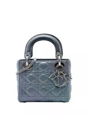 Dior 2015 Mini Iridescent Lambskin Cannage Lady Satchel - Blue