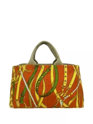 Prada Printed Canvas Canapa Tote Satchel - Orange