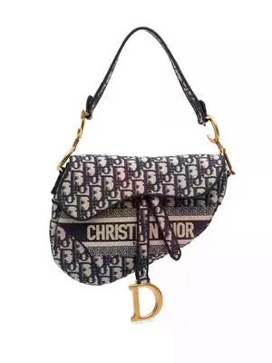 Dior 2020 Oblique Embroidered Canvas Saddle Bag Shoulder Bag - Blue