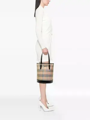 Burberry 20th Century House Check Coated Canvas Bucket Bag - Black