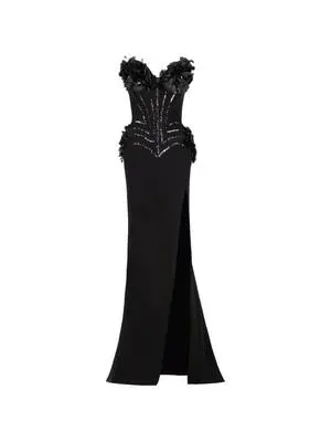 GABY CHARBACHY Sequin-embellished Floral-appliqué Strapless Gown