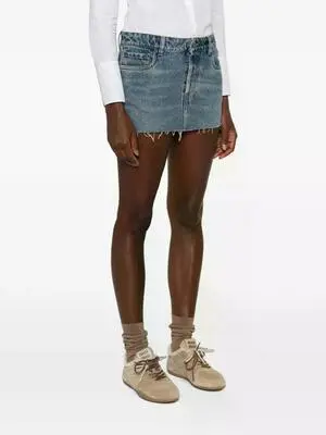 Miu Miu Logo-patch Frayed-hem Mini Denim Skirt