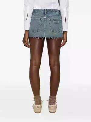 Miu Miu Frayed Hem Mini Denim Skirt