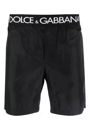 Dolce & Gabbana Logo Waistband Swim Shorts - Black