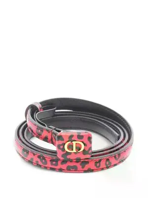 Dior Leopard Print Leather Belt With Cd Logo - Red