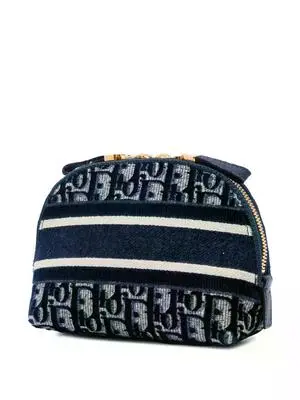 Dior Oblique Embroidered Velvet Cosmetic Pouch - Blue
