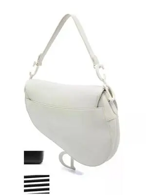 Dior Grained Calfskin Saddle Bag Shoulder Bag - White
