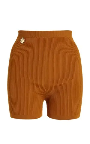 Saint Laurent Ribbed Knit Cycling Shorts - Orange