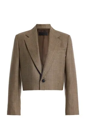 NILI LOTAN Swan Checked Wool Cropped Blazer - Tan