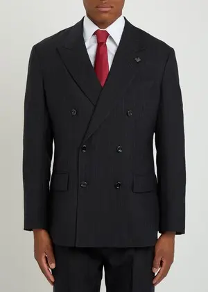 LARDINI Pinstriped Double-breasted Wool Blazer
