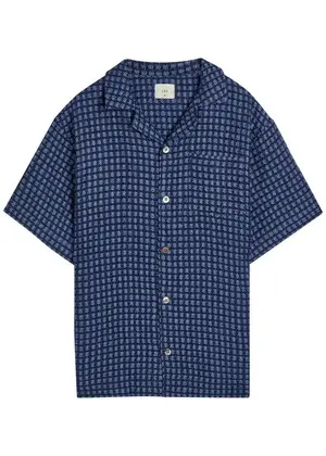 CHE Riita Textured Patterned Linen Shirt - Navy