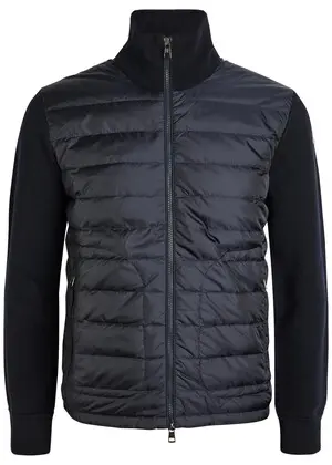 Moncler Quilted Knit And Nylon Jacket - Navy
