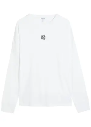 Loewe Logo-embroidered Long-sleeve Cotton T-shirt - White