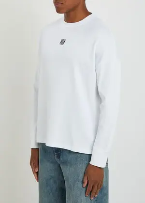 Loewe Logo-embroidered Long-sleeve Cotton T-shirt - White
