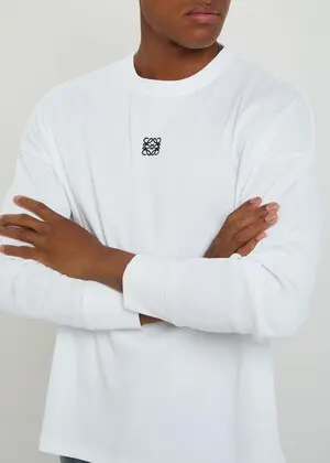 Loewe Logo-embroidered Long-sleeve Cotton T-shirt - White