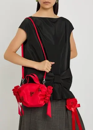 Simone Rocha Double Ribbon Rosette Mini Nylon Top Handle Bag - Red