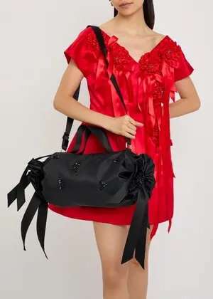 Simone Rocha Double Ribbon Rosette Nylon Top Handle Bag