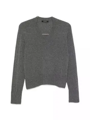 ARAGONA V-neck Ribbed-trim Sweater - Grey