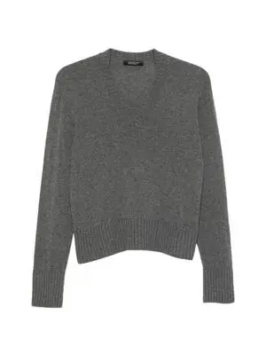 ARAGONA V-neck Ribbed Trim Sweater - Grey