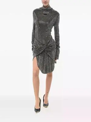 Off-White Rhinestone-embellished Twist Mini Dress - Silver