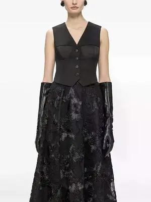 NISSA Floral-embroidered A-line Midi Skirt