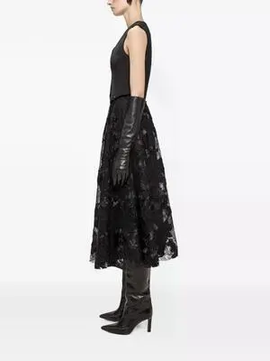 NISSA Floral-embroidered A-line Midi Skirt