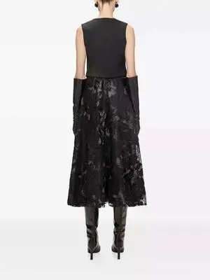 NISSA Floral-embroidered A-line Midi Skirt