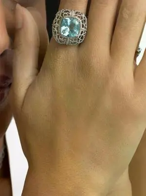 LISA NIK Textured Blue-topaz Ring - Silver