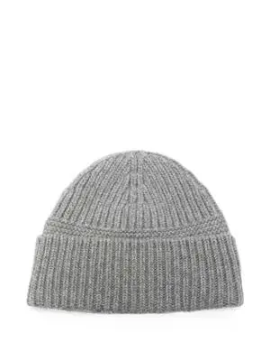 Miu Miu Ribbed Knit Wool Beanie With Logo Patch