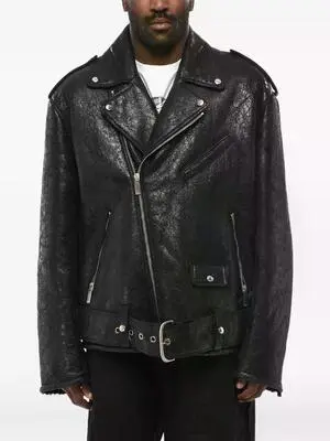 Off-White Shearling Biker Jacket Craq With Vintage Effect - Black