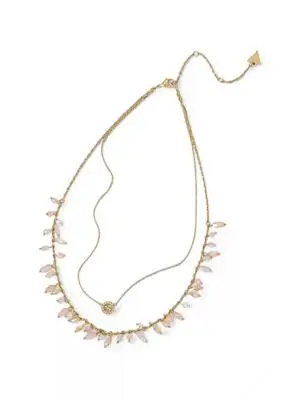 Guess Tone Layered Necklace With Bead Embellishment And Logo Plaque Pendant