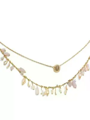 Guess Tone Layered Necklace With Bead Embellishment And Logo Plaque Pendant