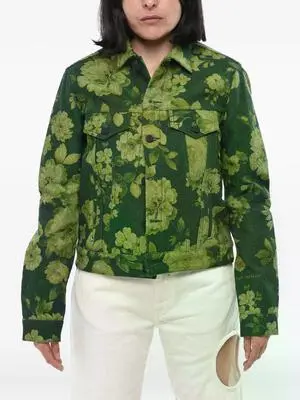 Off-White Floral-print Denim Jacket - Green