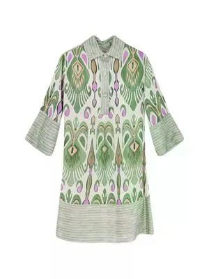 BYE FIRENZE Ikat-print Button-down Mini Dress