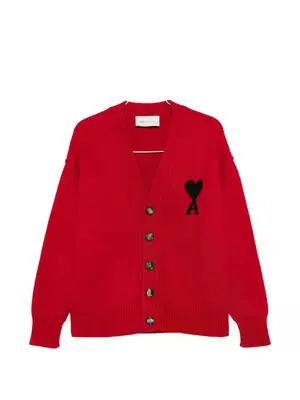 AMI Paris De Coeur Wool Cardigan - Red