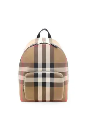 Burberry Check Canvas Backpack With Leather Trim - Neutrals