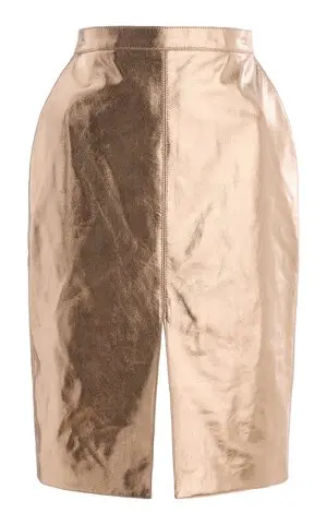 Saint Laurent Leather Midi Skirt - Metallic