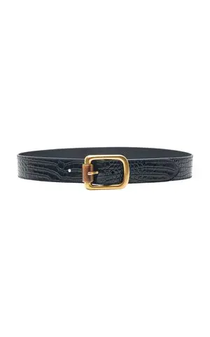 Saint Laurent Crocodile-embossed Leather Belt - Black