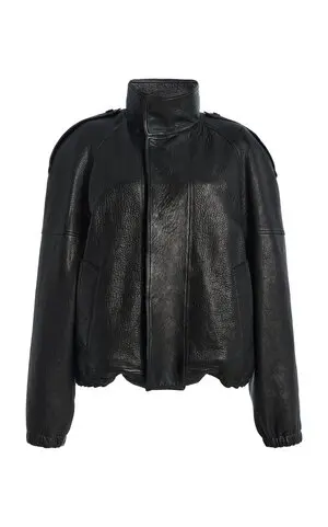 Saint Laurent Collared Leather Jacket - Black