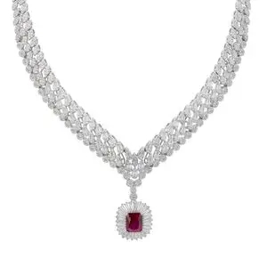 LATELITA Countless Stars Statement Necklace With Lab-grown Ruby And Simulated Diamonds - Red/silver/white