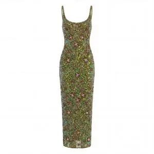 Mac Duggal Sleeveless Embellished Floral Maxi Dress - Green