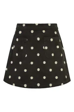 YUMI Corduroy Embroidered Daisy Mini Skirt